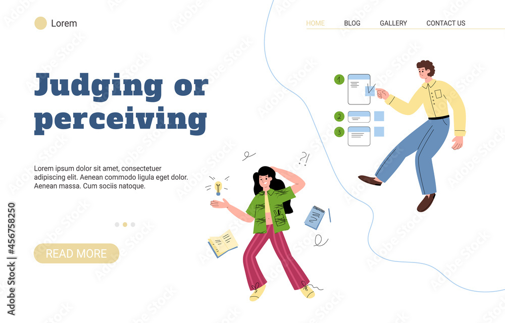 Website of judging or perceiving MBTI kind of personality, vector ...