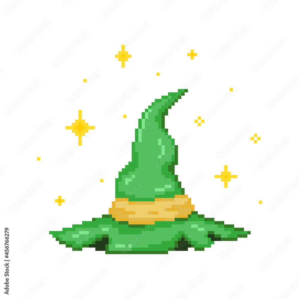 Pixel art green druid Hat on a white background. Retro pixel druid or ...
