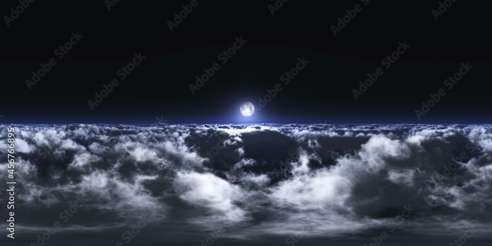 The moon over the clouds.HDRI, environment map , Round panorama ...