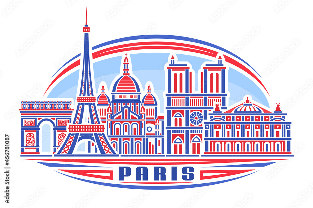 Vector illustration of Paris, horizontal poster with linear design ...