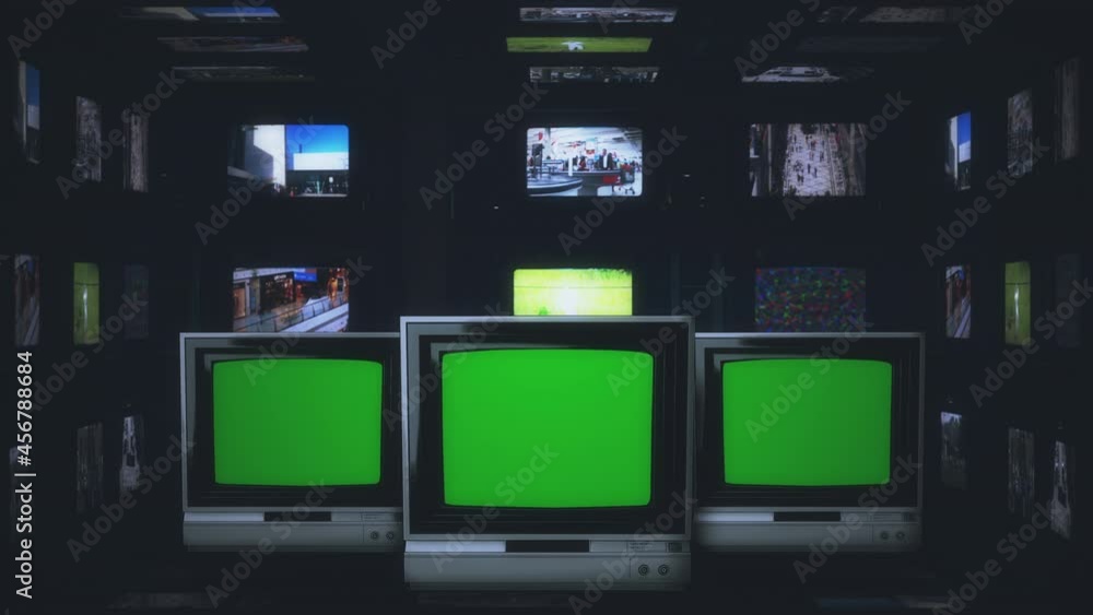 CCTV Monitors Green Screen Surveillance System Cameras. Green screen ...