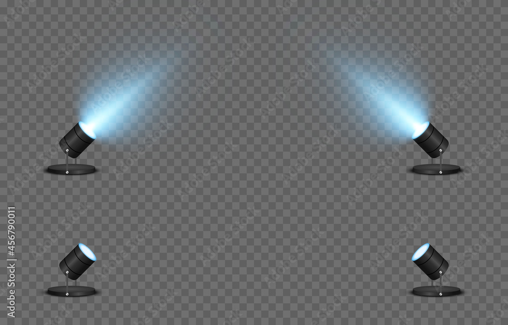 Vector set of light. Light source, studio lighting, walls, png. Blue ...