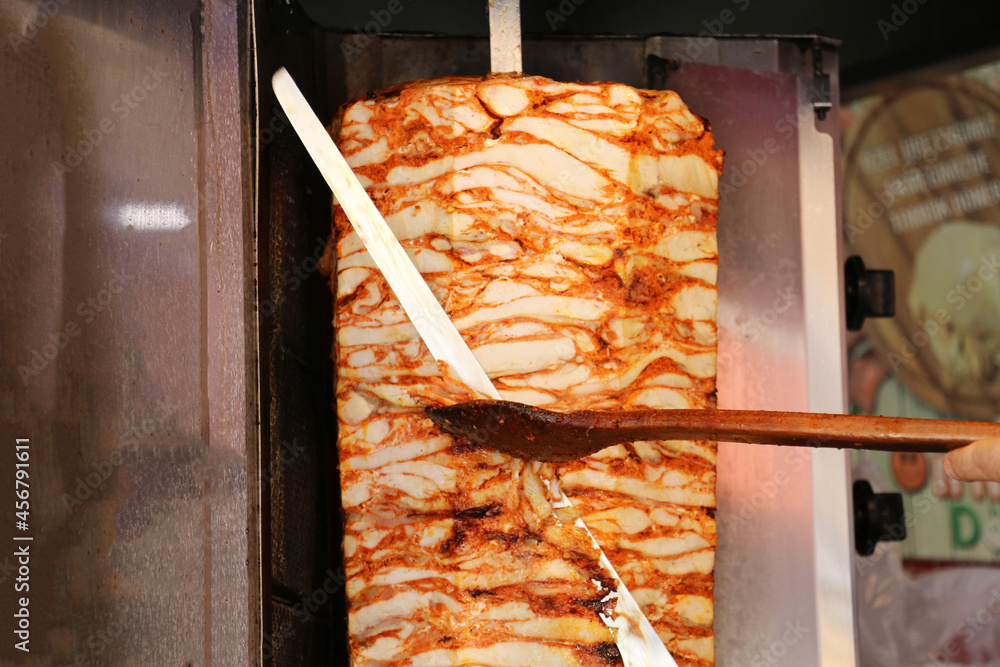 Traditional Turkish food in Istanbul, Turkey, chicken doner kebab ...