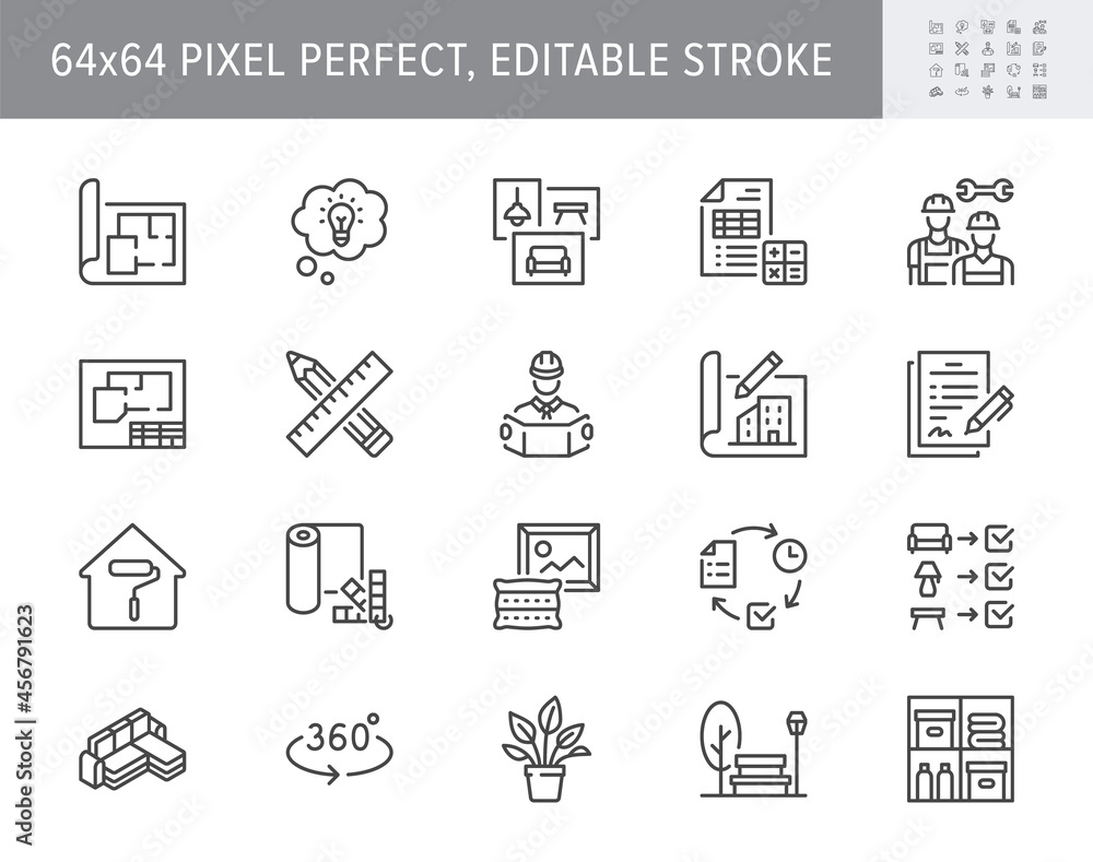 Interior design line icons. Vector illustration include icon ...