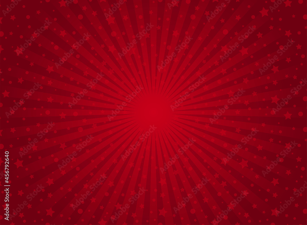 Sunlight rays background. Red color burst background with shining stars ...