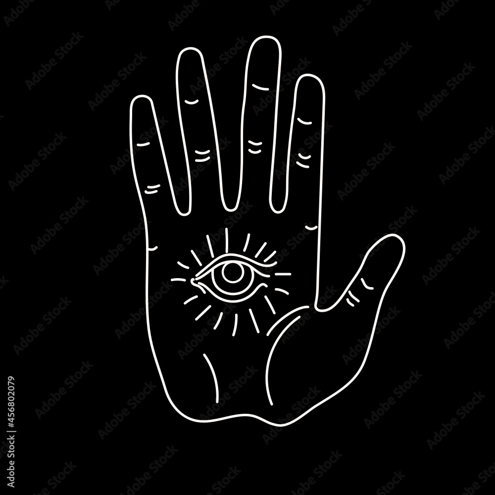 A hand with an all-seeing eye in the palm of your hand. Occult vector ...