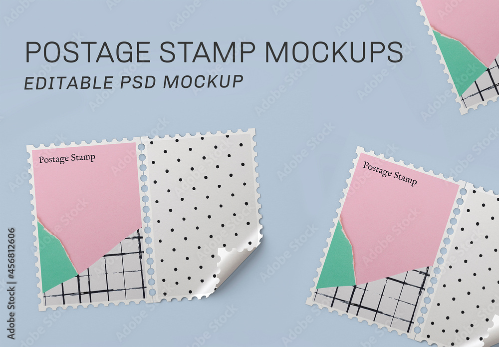 Postage Stamp Mockup with Cute Pastel Ripped Paper Stock Template ...