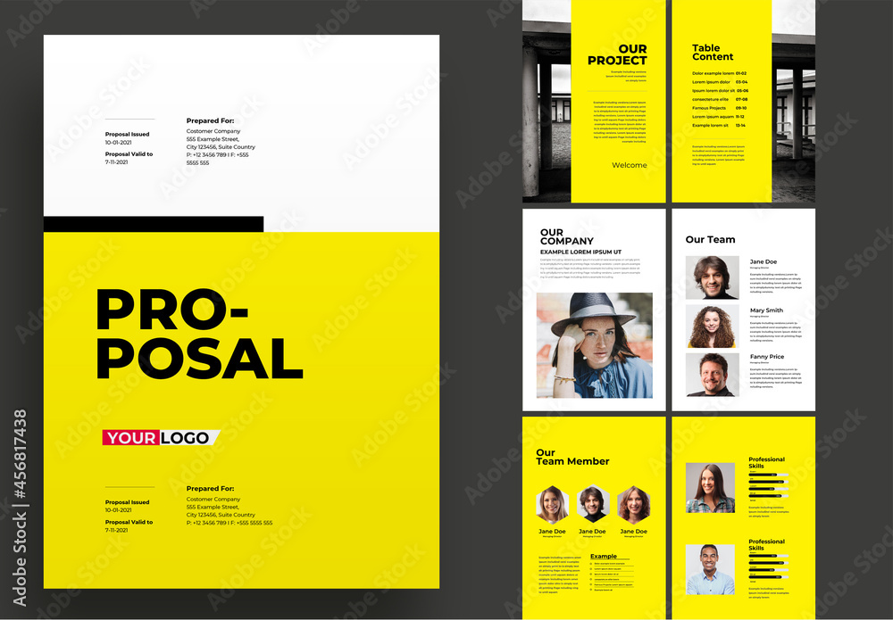 Yellow and Black Proposal Layout Stock Template | Adobe Stock
