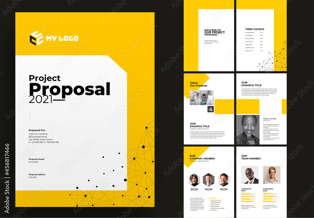 Proposal with White and Yellow Paper Stock Template | Adobe Stock