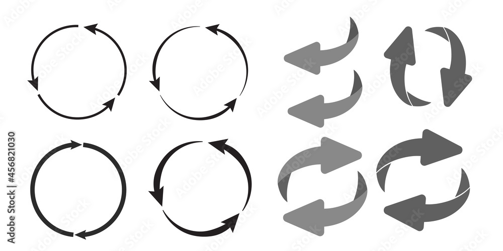 Rotating, circular, cyclic arrows. Recurrence sign. Flip over or turn ...