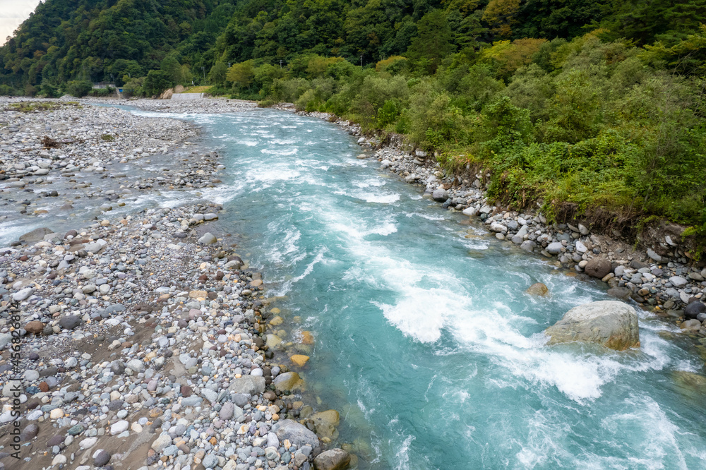 富山県、岐阜県の神通川、高原川をドローンで撮影した空撮写真 Aerial photos taken by drone of the Jinzu ...