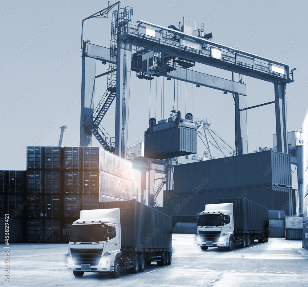 Double exposure of delivery industry and logistics concept container ...