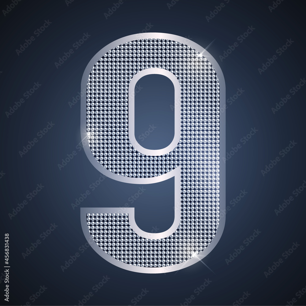 Vector silver number nine. Shining number 9 for Ninth year birthday or ...