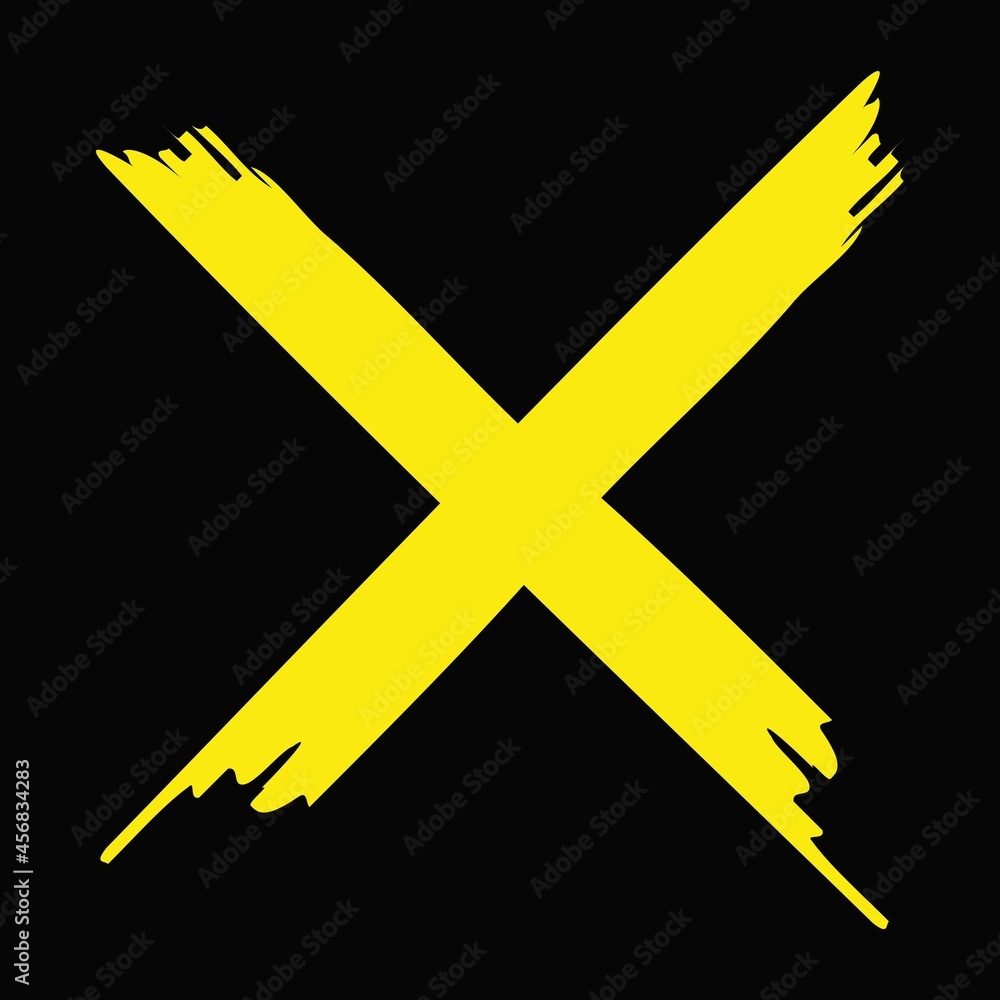 Yellow cross icon on black background. Choice emblem. Score symbol ...