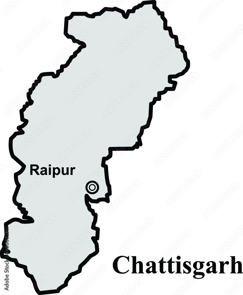 Chattisgarh state map, Indian state border capital Raipur Stock Vector ...
