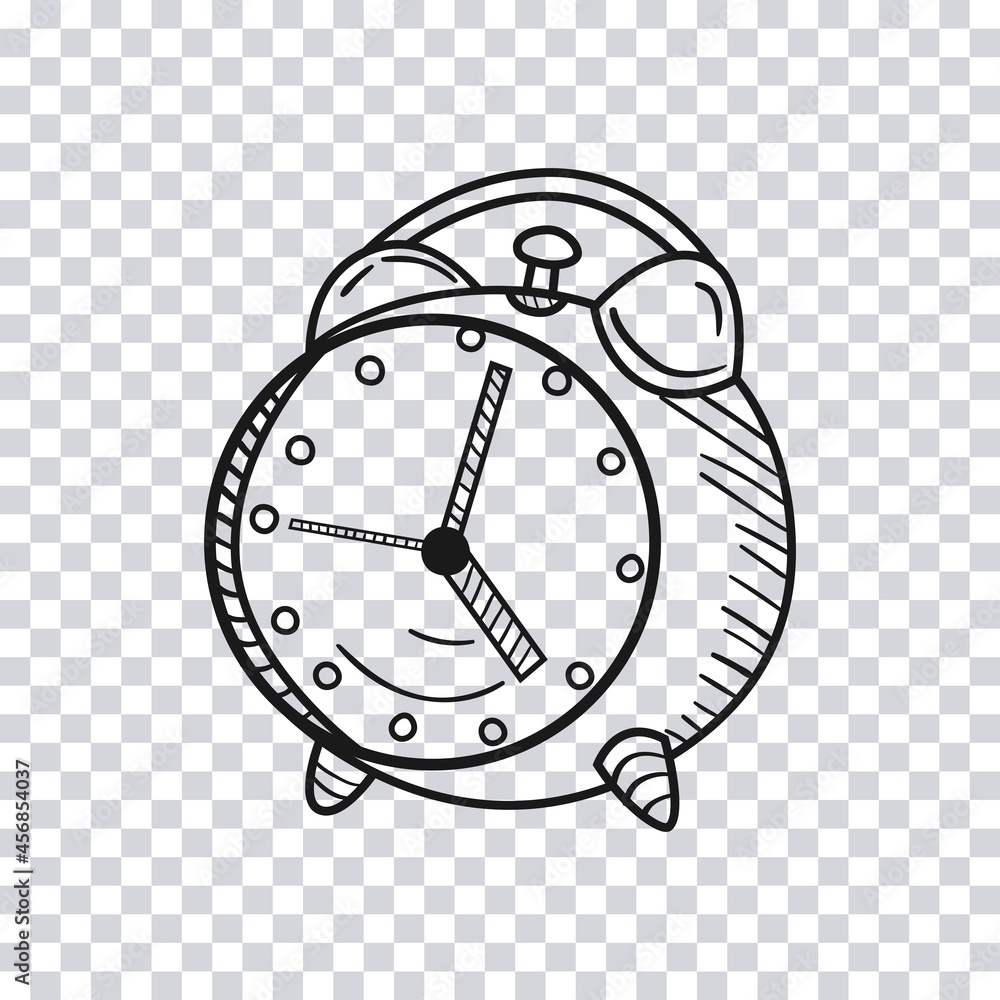 Hand drawn Alarm Clock isolated on transparent background. Sketch ...