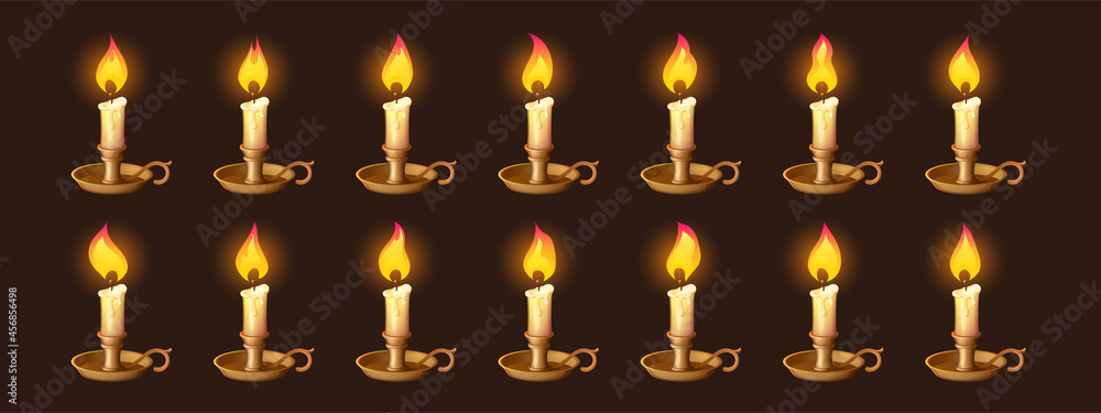 Vetor de Cartoon burning candles in candlestick motion sequence ...
