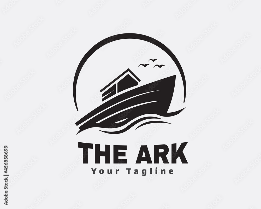 black white ark boat ship noah at sea logo template illustration Stock ...