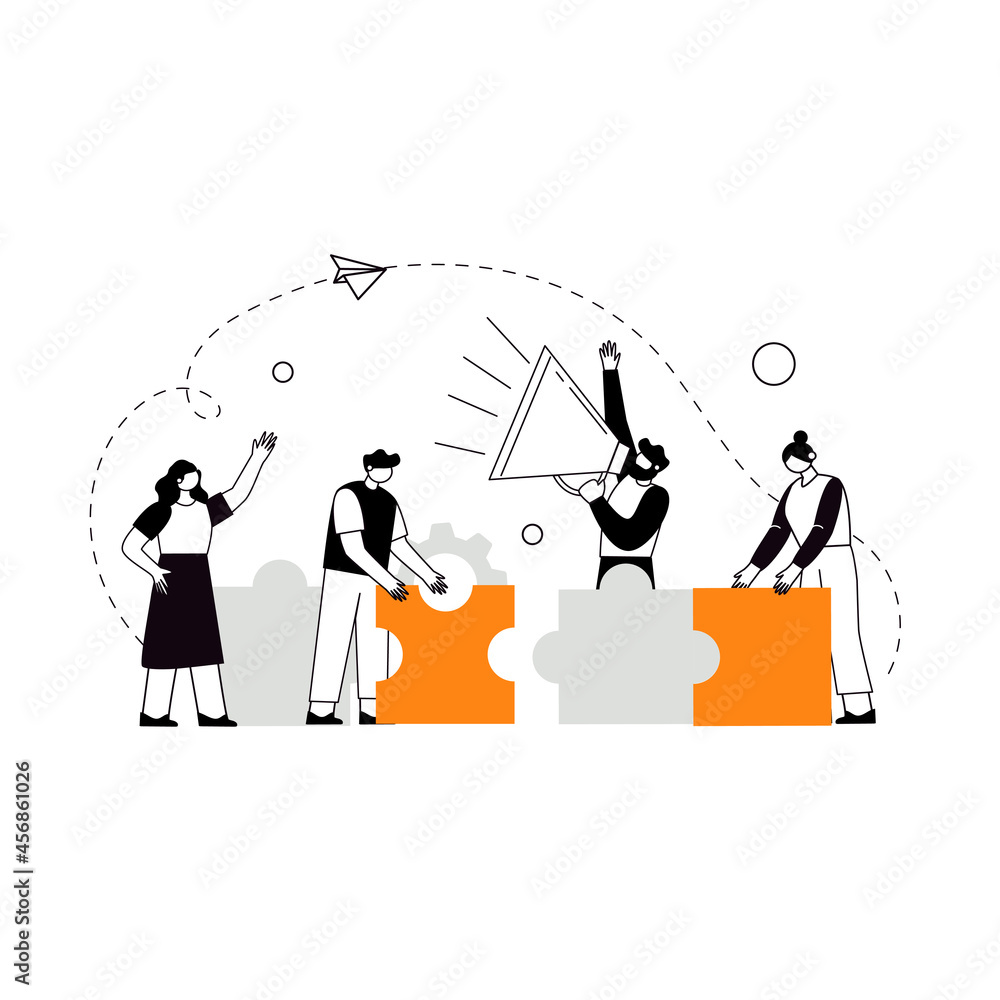 The concept of joint teamwork, building a business team. Vector ...