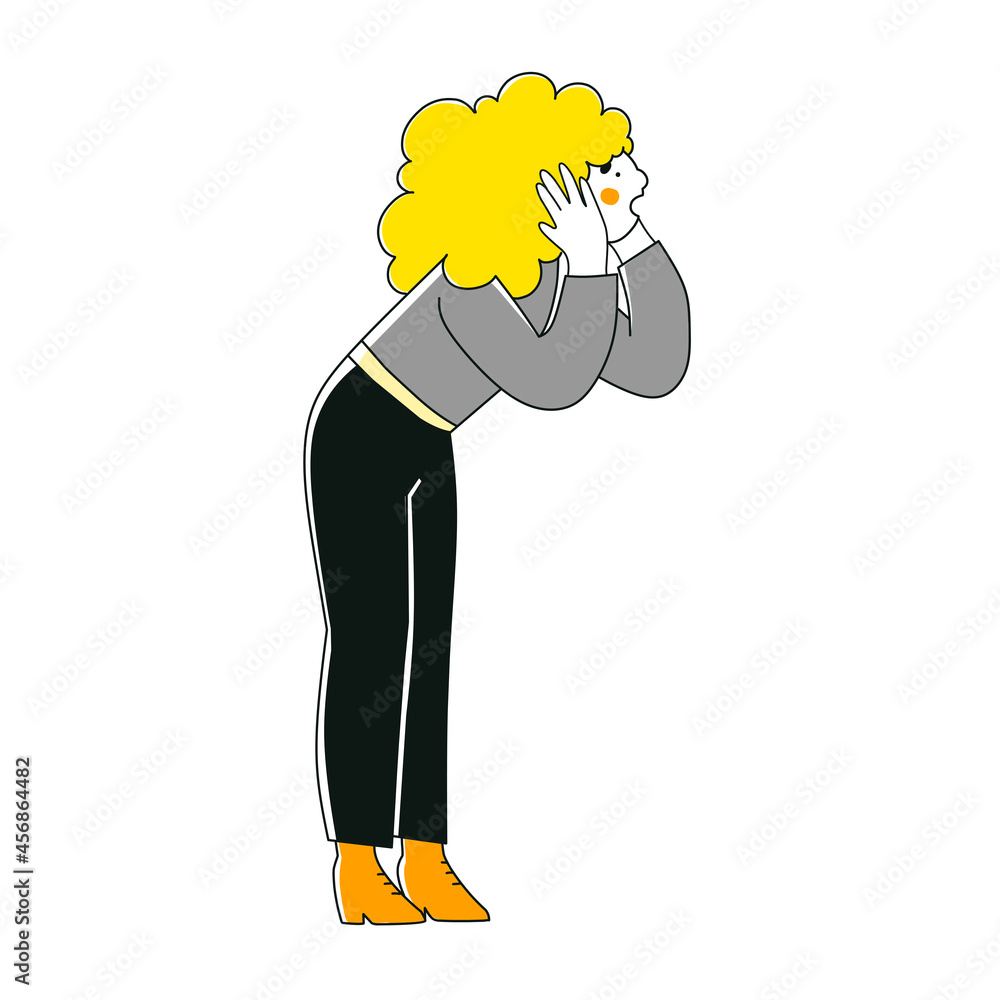 Scared woman cartoon character flat vector illustration. Woman in shock ...