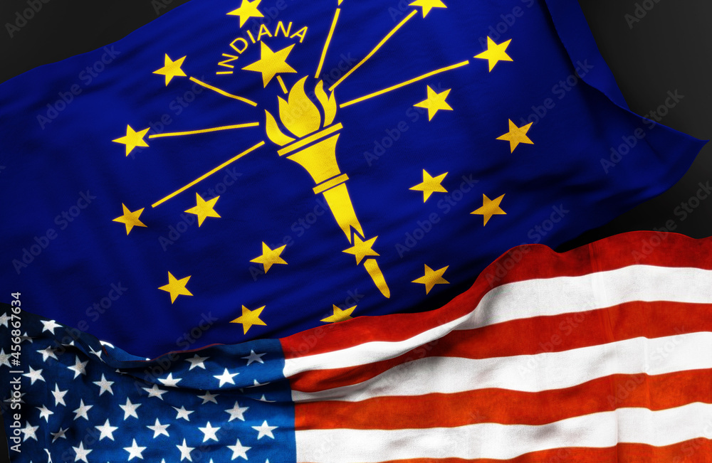 Flag of Indiana along with a flag of the United States of America as a ...