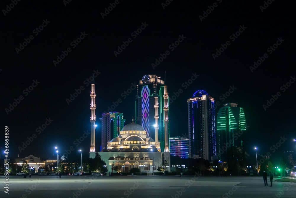 Russia, Chechnya, the Chechen Republic, the city of Grozny. Night view ...