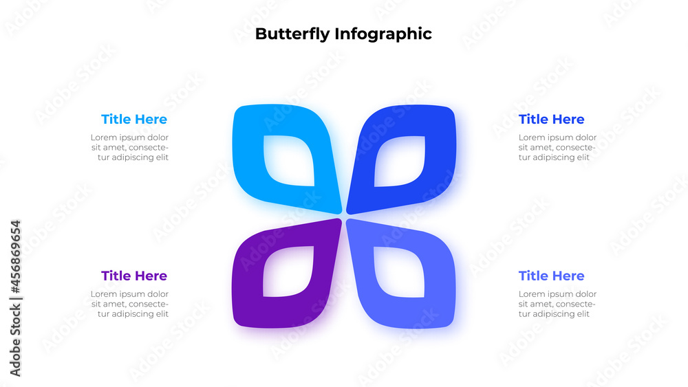 Butterfly diagram with 4 options. Concept of four steps processes ...