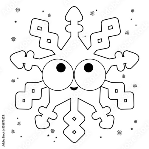 Cartoon snowflake character. Vector black and white coloring page ...