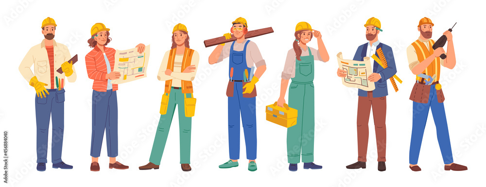 Workers professions isolated flat cartoon people set. Vector builders ...