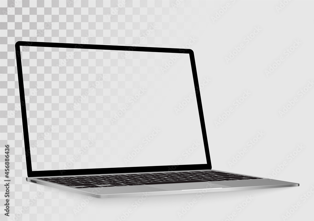 Laptop in angled position with blank screen isolated on transparent ...