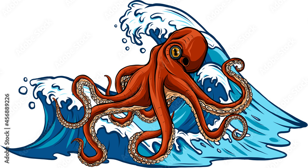 Vector illustration of a cartoon octopus on sea Stock Vector | Adobe Stock