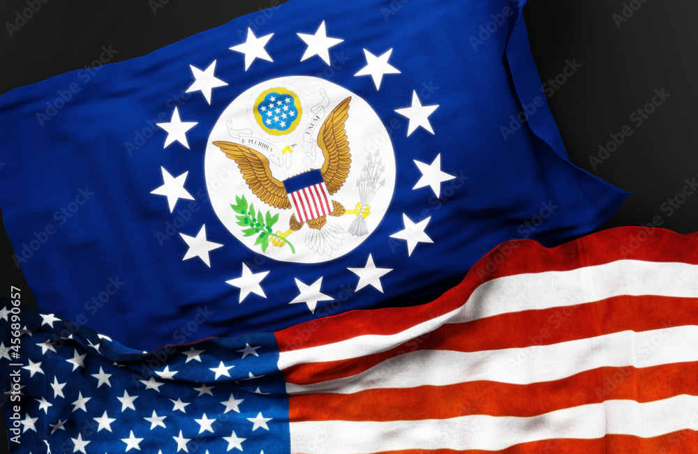 Flag of a United States ambassador along with a flag of the United ...