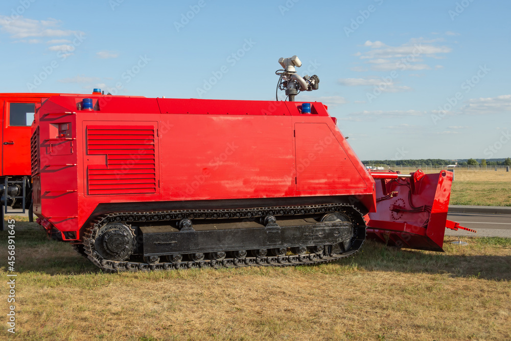 Fire emergency service bulldozer to protect and fight forest fires in ...