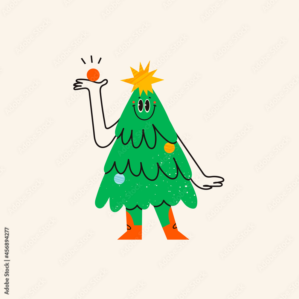 Cute Christmas Tree. Funny comic Character with smiling face. Happy ...