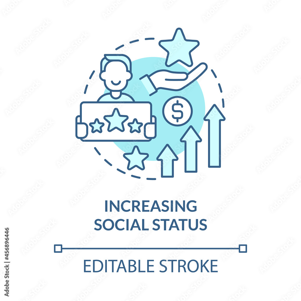 Increasing social status blue concept icon. Display wealth and ...