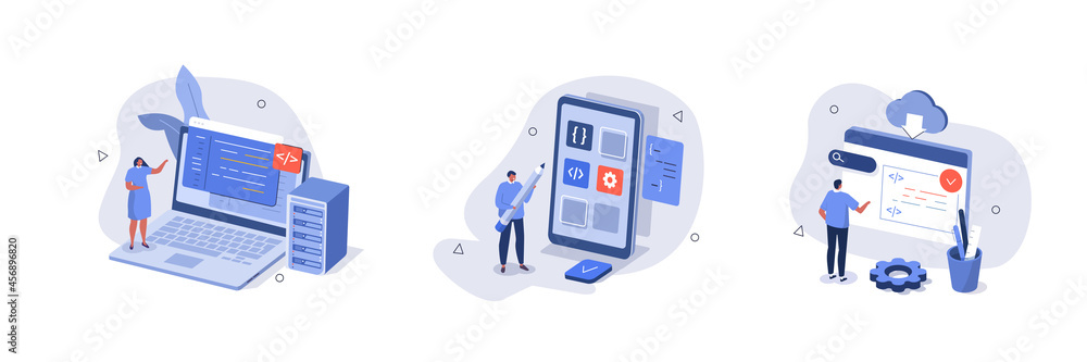 People characters developing software program and mobile app ...