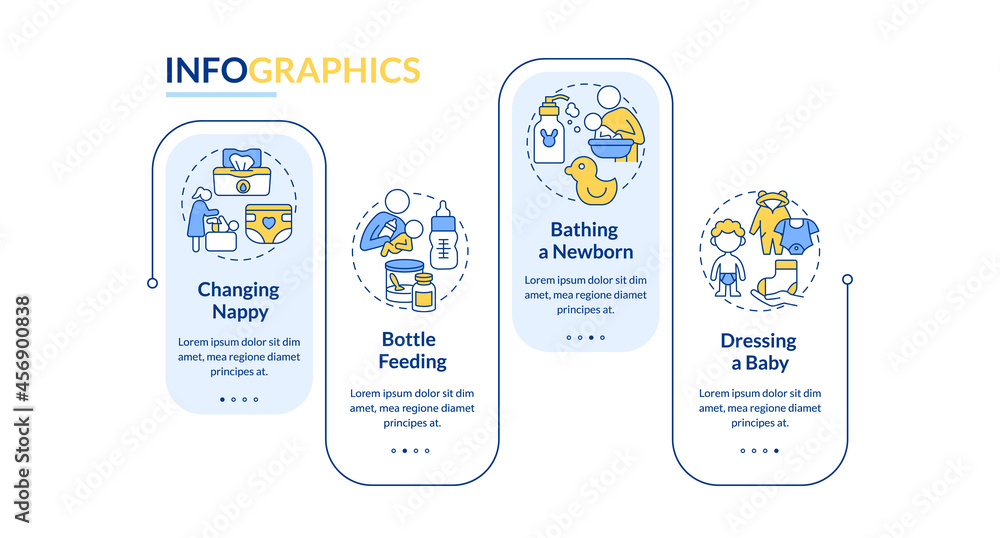 Newborn care vector infographic template. Mother looking after baby ...