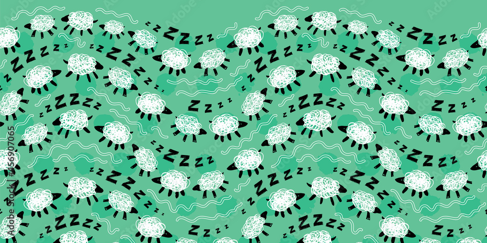Vector green sheep zzz counting wavy stripes cute doodles horizontal ...