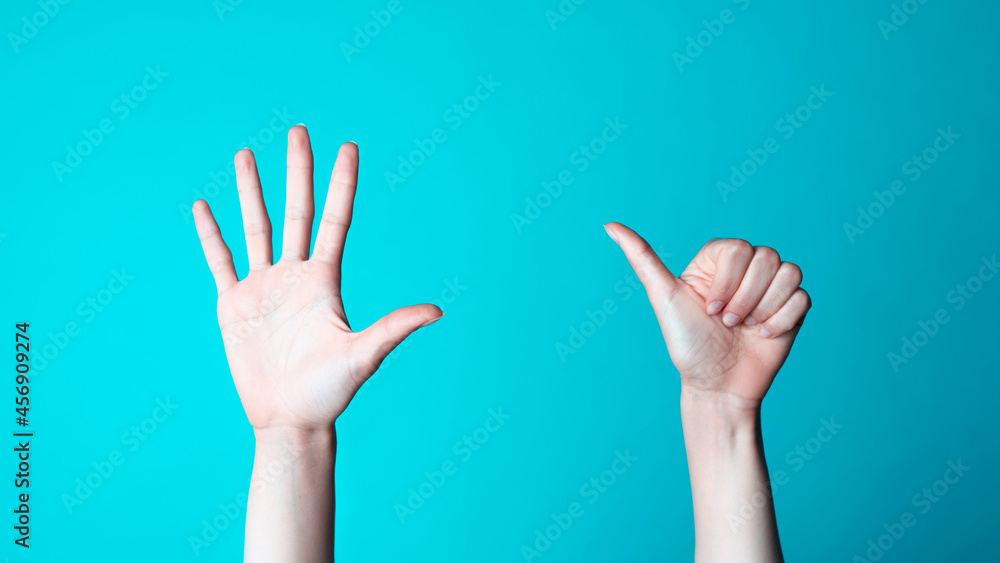 Beautiful Female Caucasian Hands Holding Up Six Fingers Signaling the ...