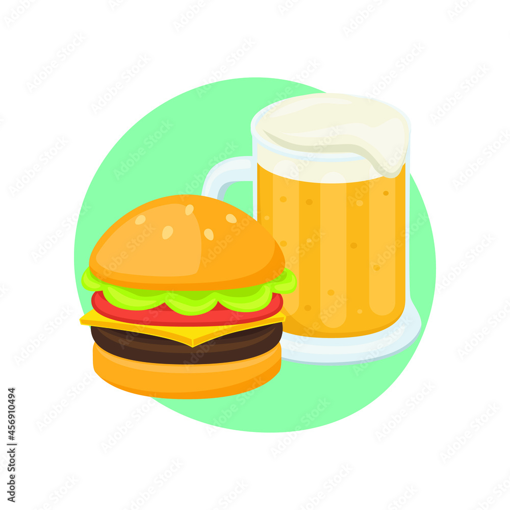 Menu Burger and Beer Emoji Icon Illustration. Fast Food Restaurant ...