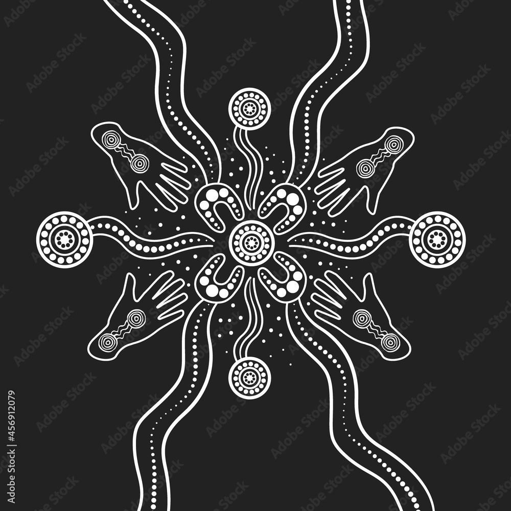Aboriginal hand print art black and white illustration Stock Vector ...
