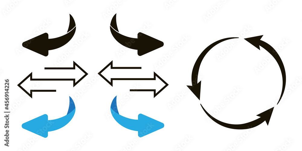 Rotating, circular, cyclic arrows. Recurrence sign. Flip over or turn ...