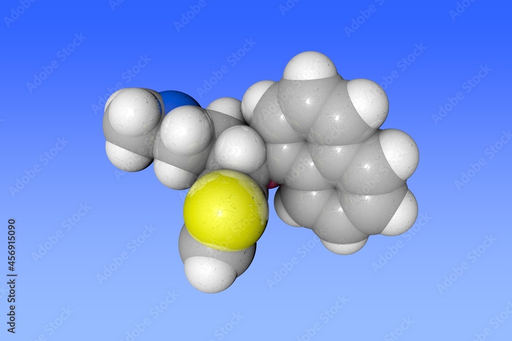 Space-filling molecular model of duloxetine. Atoms are shown as spheres ...
