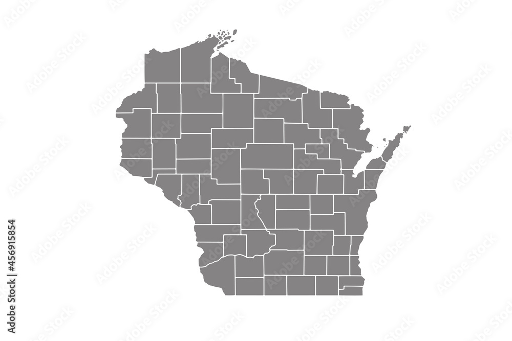 Gray blank vector Wisconsin of America map. Isolated on white ...