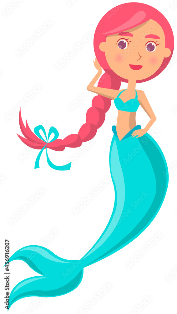 Beautiful mermaid on white background. Girl with fish tail. Water nymph ...