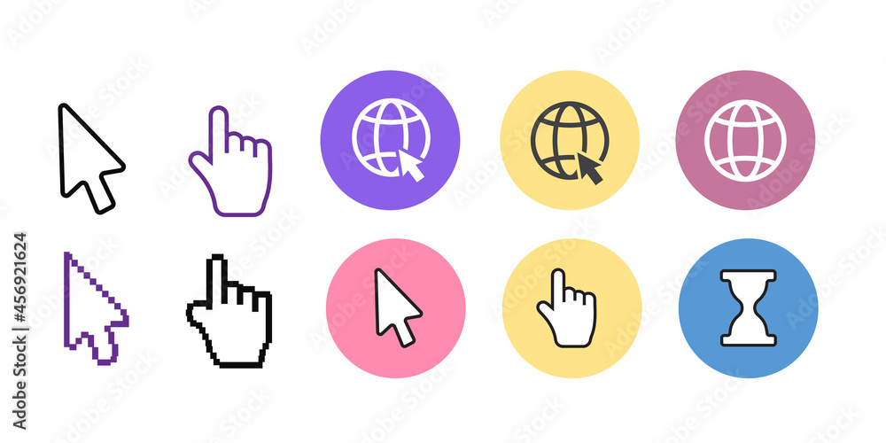 Pixel cursors icons mouse hand arrow. Mouse computer cursor. Hand arrow ...