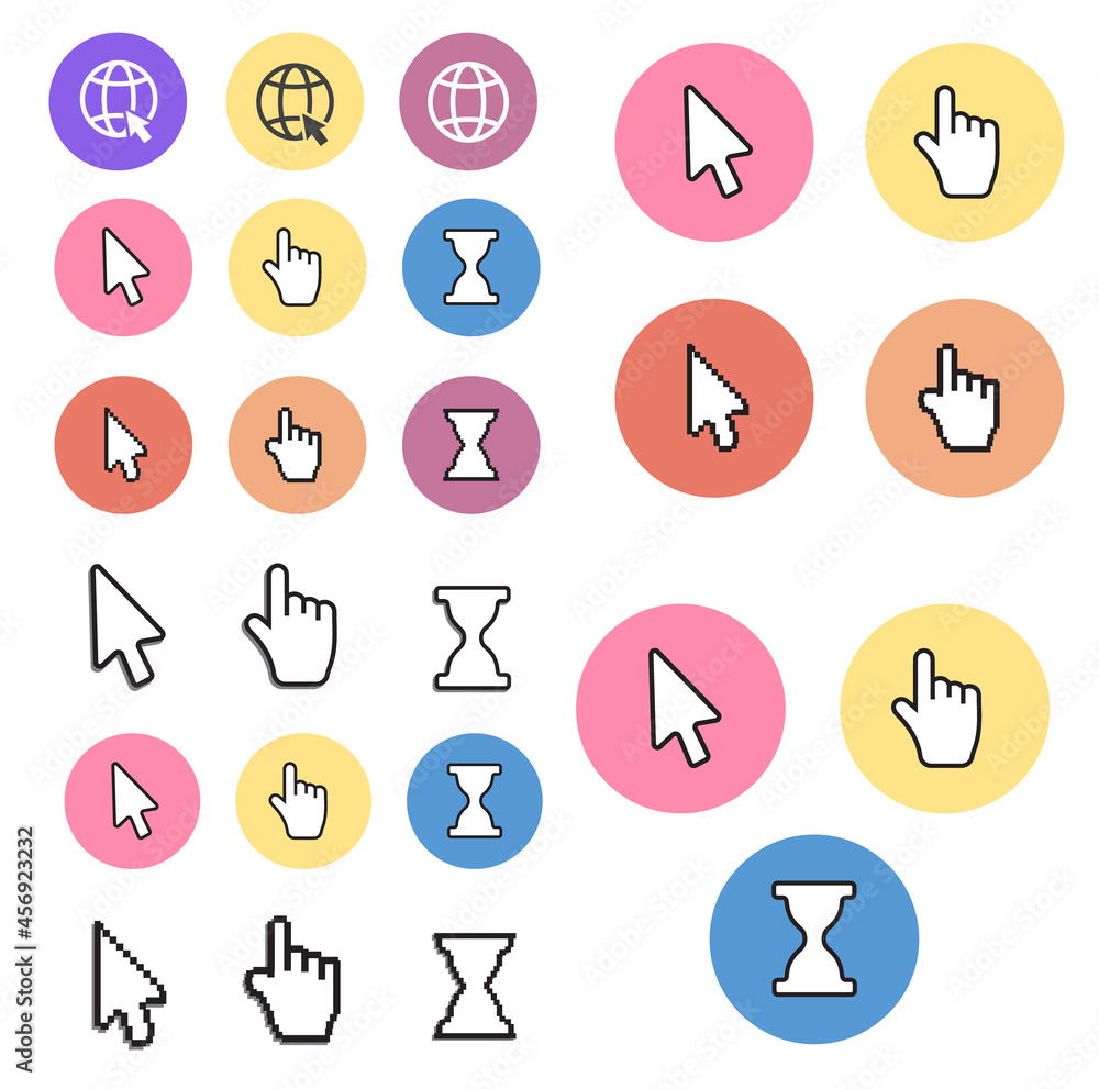 Pixel cursors icons mouse hand arrow. Mouse computer cursor. Hand arrow ...
