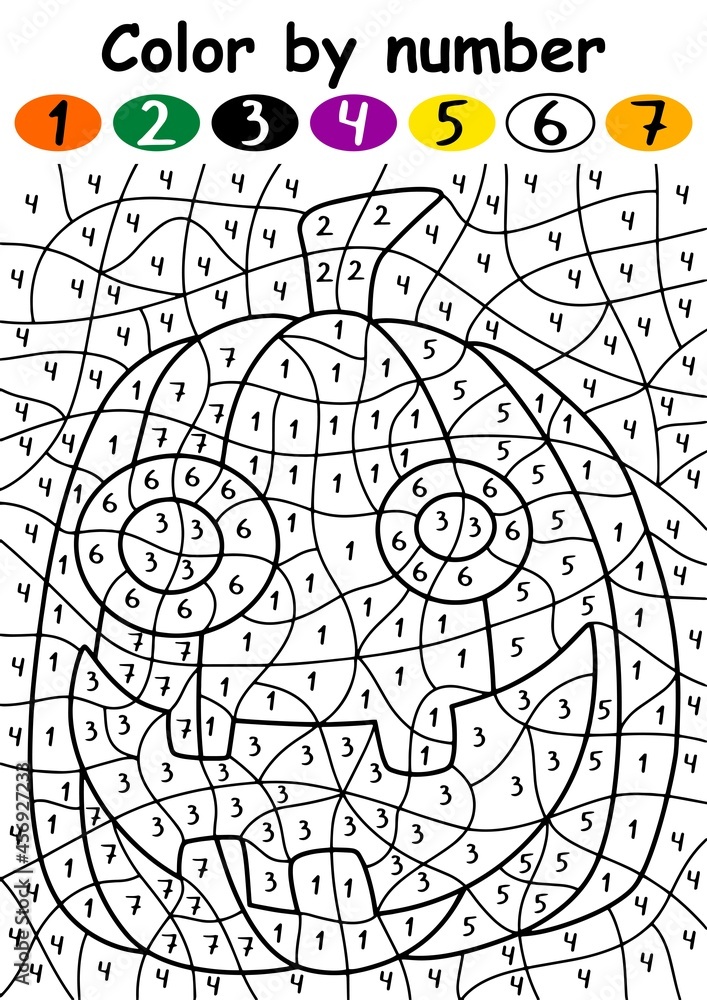 Halloween Jack O'Lantern color by number vector illustration. Funny ...