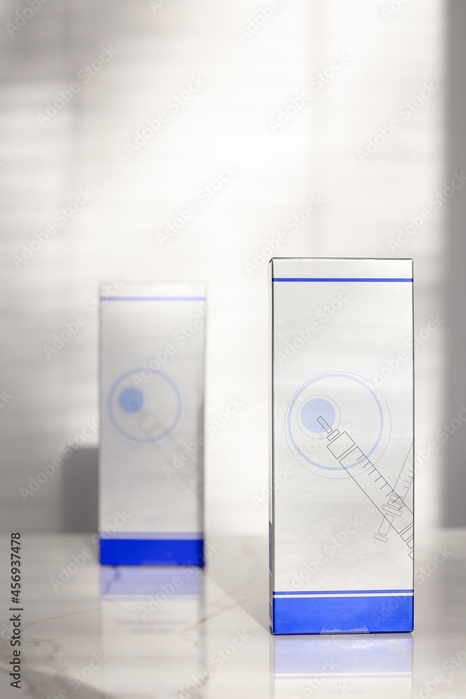 Paper box with Syringe with needle and vial, Covid-19 vaccines ...