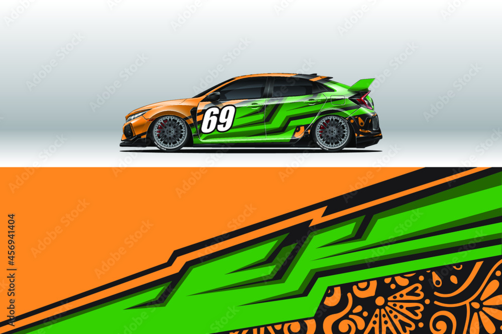 Abstract Race car wrap sticker design and sports background for daily ...